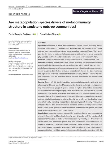 Pdf Are Metapopulation Species Drivers Of Metacommunity Structure In