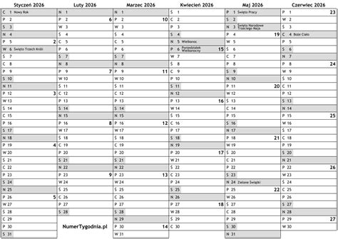 Kalendarz 2026 Z Numerami Tygodni Darmowy Kalendarz Na Rok Do Druku Pdf