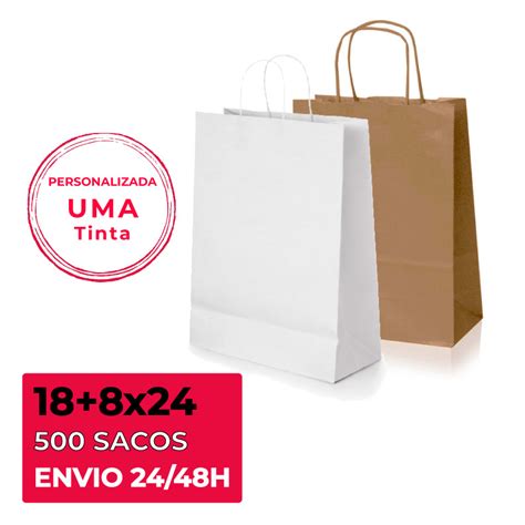 500 Sacos Personalizados Alça Plana Kraft Branco 18 8x24 Cm A Loja De Rolos