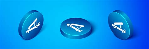 파란색 배경에 격리 된 비행기 탑승 아이콘에 대한 등색 승객 사다리 공항 계단 여행 파란색 원 버튼입니다 벡터 3차원 형태에 대한 스톡 벡터 아트 및 기타 이미지 Istock