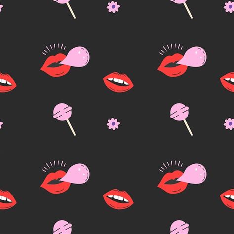 Premium Vector Seamless Pattern With Lips And Lollipops Vector