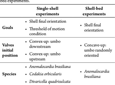 Table 1 From Threshold Of Motion And Orientation Of Bivalve Shells