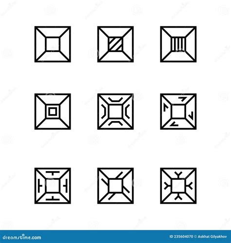 Set Of Square Linear Shapes Geometric Figures With Different Patterns