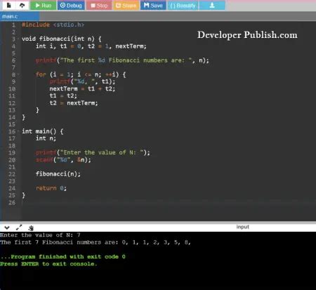 C Program To Find First N Fibonacci Numbers