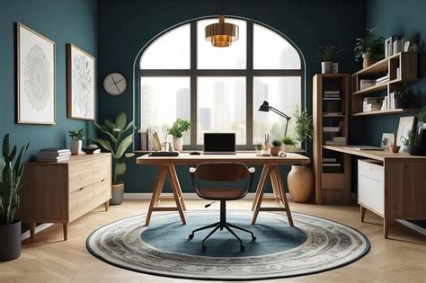 Premium Photo Defined Workspace Circular Rug In Home Office Flat Vector