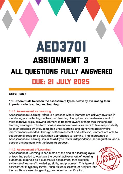 Aed3701 Assignment 3 2025 Fully Answered Due 21 July 2025 Studypass