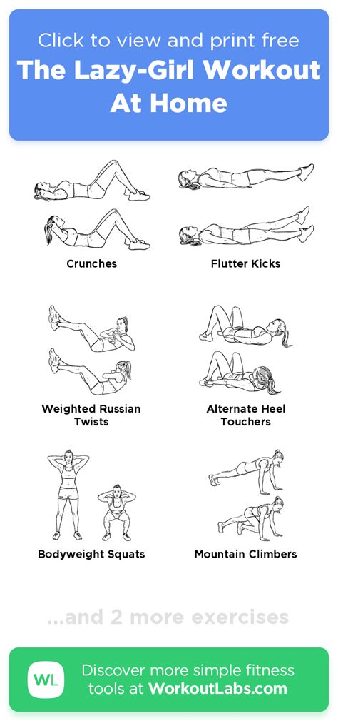 The Lazy Girl Workout At Home Click To View And Print This Illustrated Exercise Plan Created