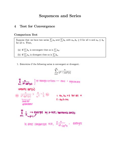 Test For Convergence In Class Notes Sequences And Series 4 Test For Convergence Comparison