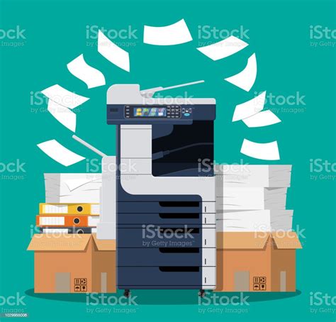 사무실 다기능 기계입니다 컴퓨터 프린터에 대한 스톡 벡터 아트 및 기타 이미지 컴퓨터 프린터 벡터 복사기 Istock