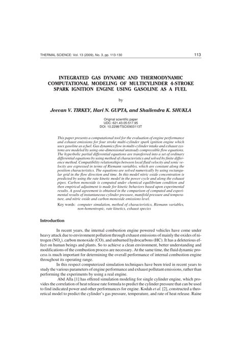 Pdf Integrated Gas Dynamic And Thermodynamic Computational Modeling Of Multicylinder 4 Stroke