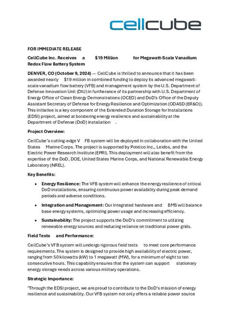 Cellcube On Linkedin Cellcube Energystorage Cleanenergy Pressrelease 11 Comments