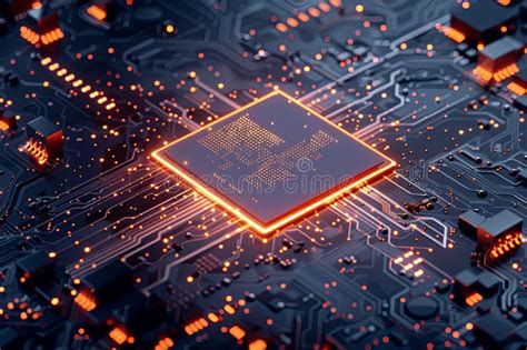 A Close Up View Of A Modern Microprocessor On A Motherboard Surrounded By Intricate Digital