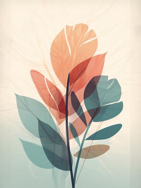 Premium Ai Image Watercolor Modern Leaf Pattern Muted Colors