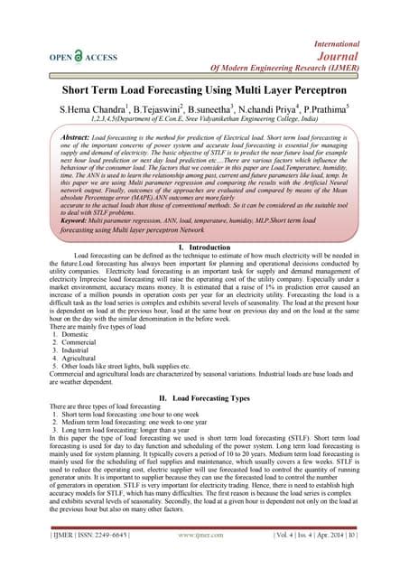 Short Term Load Forecasting Using Multi Layer Perceptron Pdf