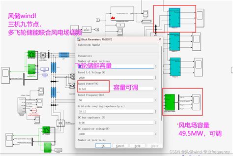 matlab simulink风储调频，多台飞轮储能调频，风电场调频，飞轮储能带有虚拟惯量和下垂控制，三机九节点系统一次调频，离散模型 csdn博客
