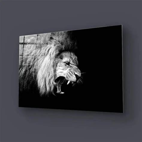 Lion Roaring Black And White Glass Wall Art Diy Creoglass®