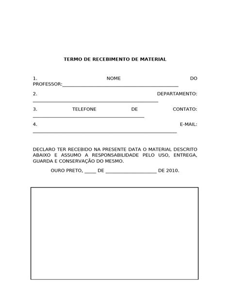 Termo De Recebimento De Material Pdf