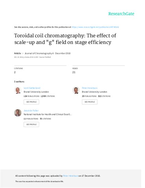 Pdf Toroidal Coil Chromatography The Effect Of Scale Up And