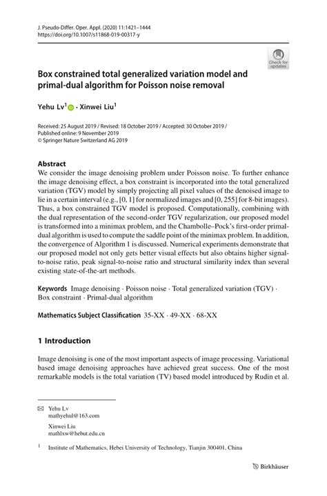 Pdf Box Constrained Total Generalized Variation Model And Primal Dual Algorithm For Poisson