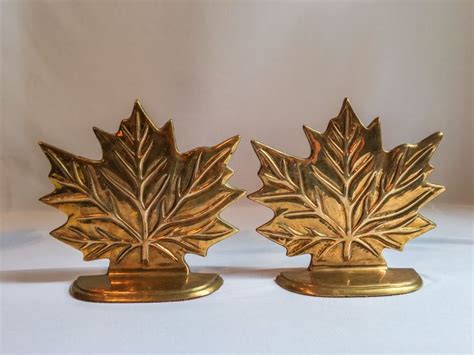 Stunning Mid Century Brass Maple Leaf Bookends