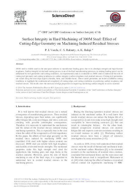 Pdf Surface Integrity In Hard Machining Of 300m Steel Effect Of Cutting Edge Geometry On