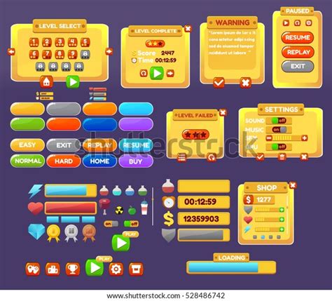 게임 인터페이스의 요소입니다게임 메뉴 수준 인터페이스 스톡 벡터로열티 프리 528486742