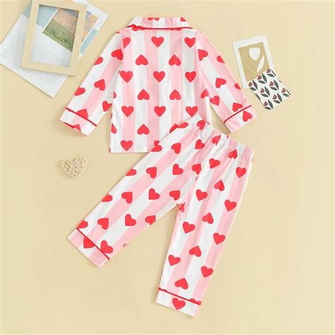 1 5 г Детски комплекти пижами за момичета Свети Валентин Ризи и панталони с дълъг ръкав с