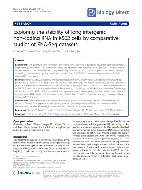 Pdf Exploring The Stability Of Long Intergenic Non Coding Rna In K562 Cells By Comparative