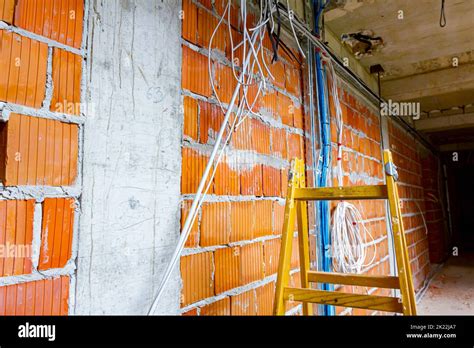 Ladders For Easier Installing Cables Distribution Boxes For Electricity A Bunch Of Cables Are