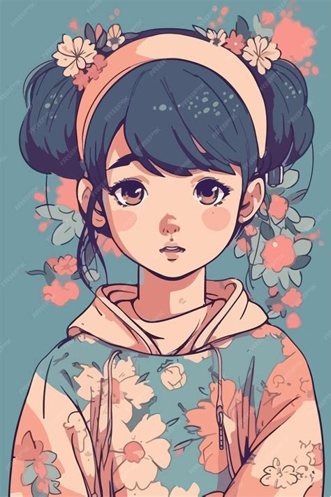 Premium Vector Cute Little Kawaii Girl Illustration Flat Colors
