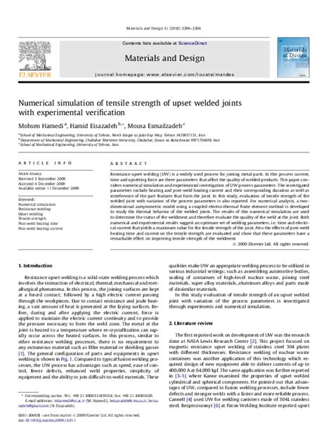 Pdf Numerical Simulation Of Tensile Strength Of Upset Welded Joints