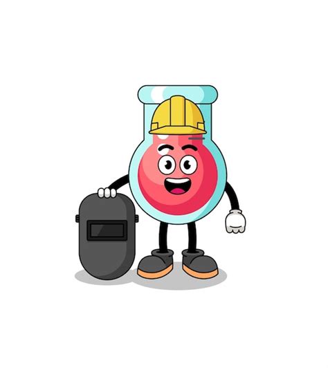 용접기로 실험실 비커의 마스코트 프리미엄 벡터