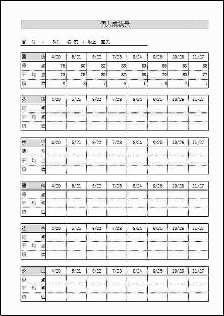 個人成績表：グラフ表示ができるexcelテンプレートを無料でダウンロード 登録不要のフリーテンプレート