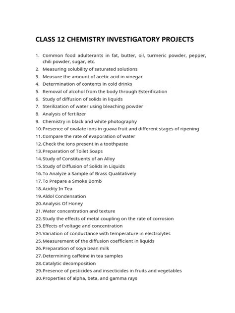 Class 12 Chemistry Investigatory Projects Pdf