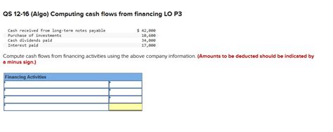 solved qs 12 16 algo computing cash flows from financing