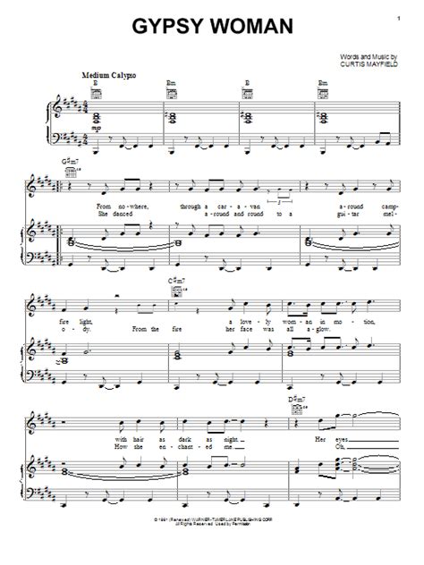 Gypsy Woman By Curtis Mayfield Sheet Music For Piano Vocal And Guitar