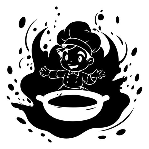 불 속에서 요리하는 요리사 만화 캐릭터의 터 일러스트레이션 프리미엄 벡터