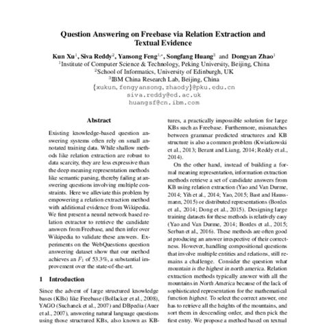 Question Answering On Freebase Via Relation Extraction And Textual Evidence Acl Anthology