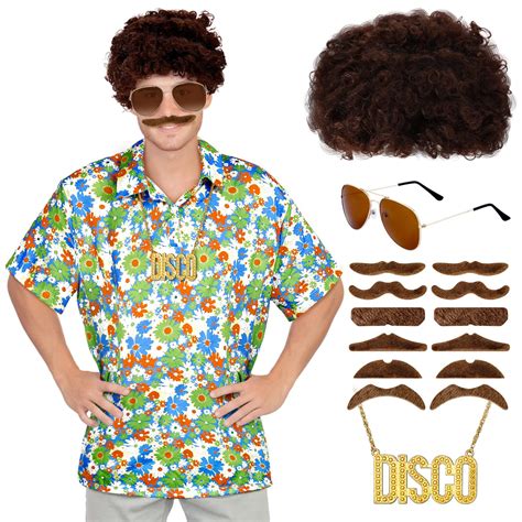 70s Disco Outfits For Men Retro 70s Hippie Costume Set Includes Shirt
