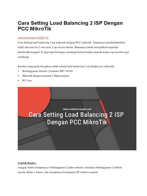 Cara Setting Load Balancing 2 ISP Dengan PCC MikroTik | PDF