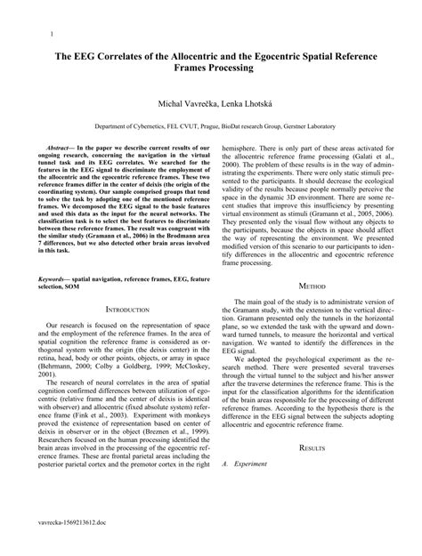 Pdf The Eeg Correlates Of The Allocentric And The Egocentric Spatial