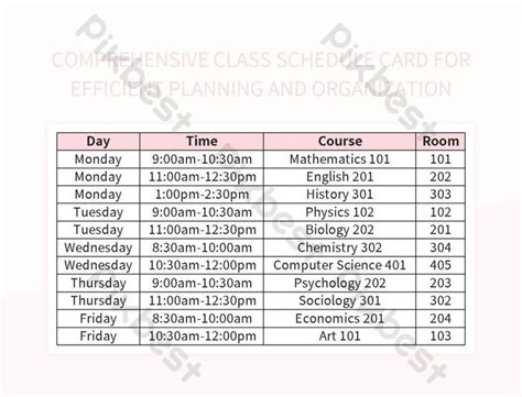 Effective Class Schedule Card For Streamlined Planning And Organization Excel Template Free