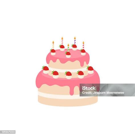 생일 축하 파티 생일 케이크 상자 과일 케이크 축하 파티 생일 양초 세트 고립 된 평면 벡터 그래픽 디자인 일러스트 레이 션 및 아이콘 요소 과일 케이크에 대한 스톡 벡터