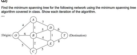 solved q2 find the minimum spanning tree for the following network