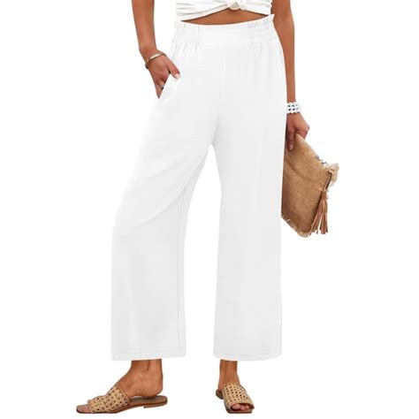 Hkynlag Women Linen Pants Summer Wide Leg Pants Boho Elastic Waist