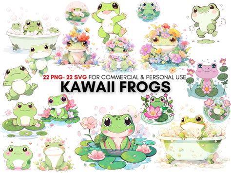 Cute Frog Clipart Kawaii Frog Kawaii Pngs Kawaii Svgs Print