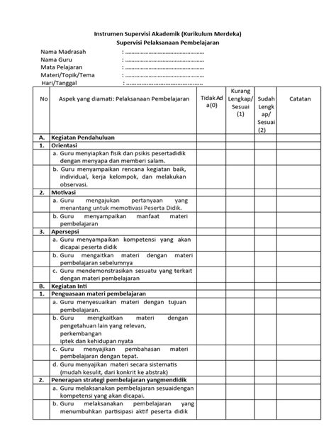 Instrumen Proses Pembelajaran Kumer Pdf