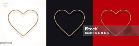 다른 색상 배경에서 반사와 현실적인 3d 황금 금속 하트세트 발렌타인 데이 또는 결혼식 디자인 장식 요소 기호와 기호를 사랑해요 벡터 그림입니다 3차원 형태에 대한 스톡