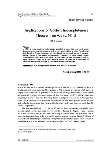 Pdf Implications Of Gödels Incompleteness Theorem On A I Vs Mind