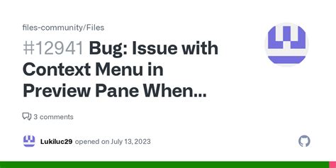 Bug Issue With Context Menu In Preview Pane When Right Clicking On